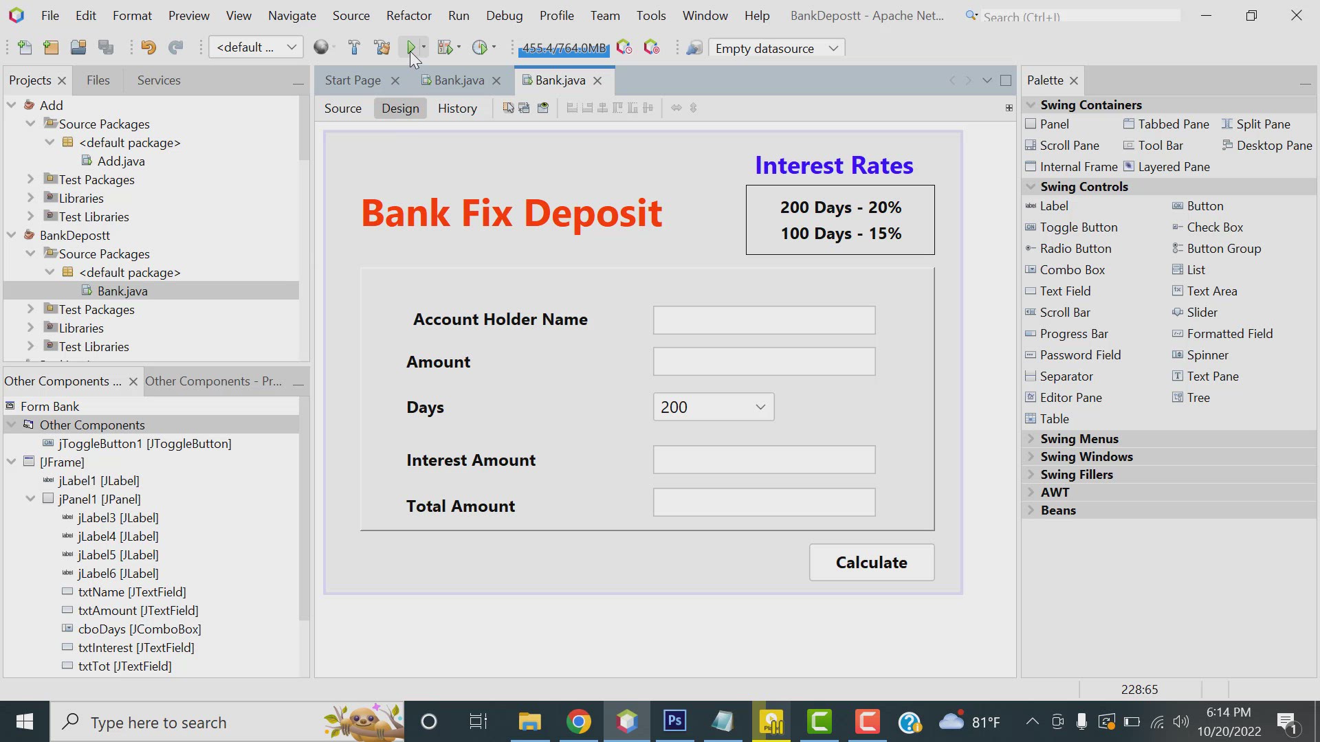 Banking Deposit Amount Calculation in Java