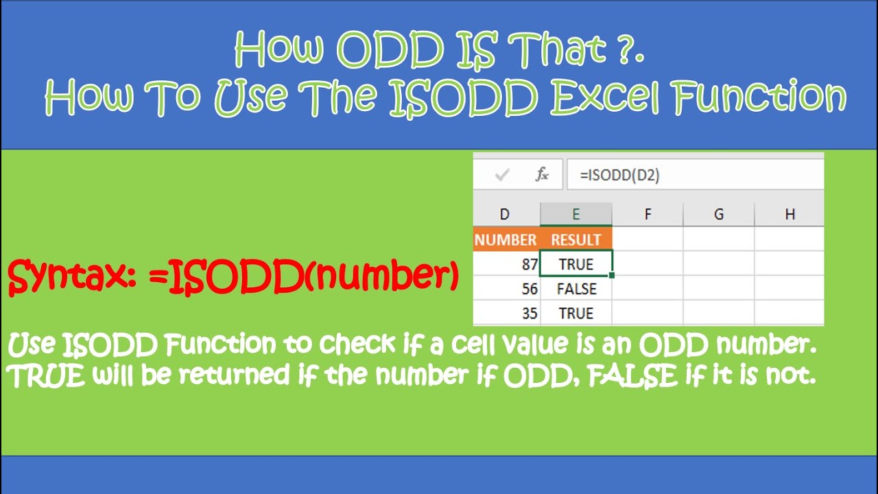 How To Use The ISODD Excel Function. | Open Video